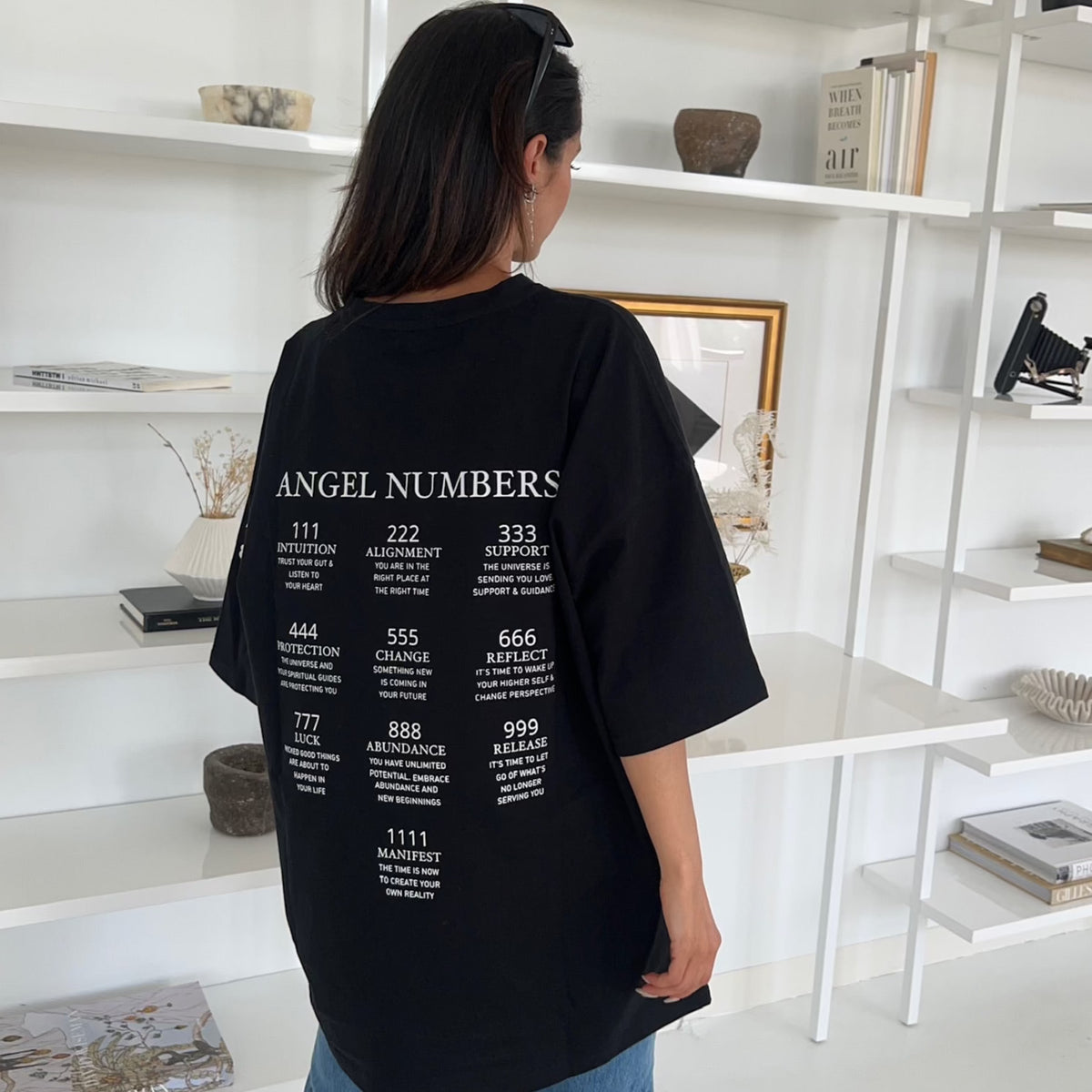 Oversized angel number tee in “blackout"