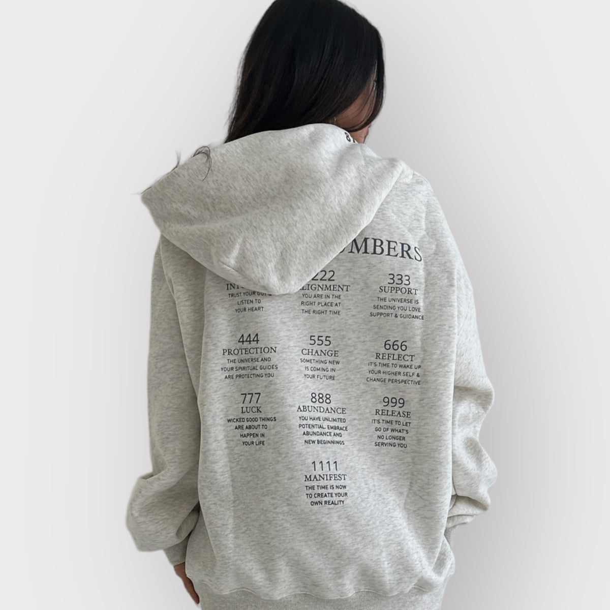 The angel number hoodie in "greystone"